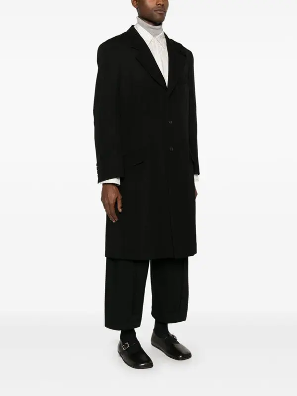Buy Yohji Yamamoto Mid-length Wool Twill Coat - Black At 29% Off