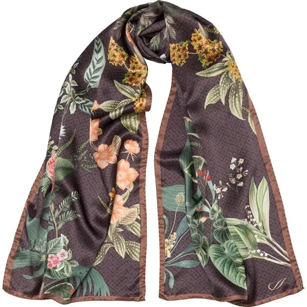 ELIZABETTA Saralong Satin Silk Scarf For - Chocolate