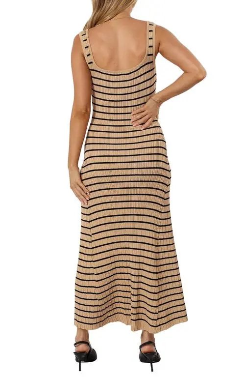 PETAL & PUP Henry Stripe Ribbed Sleeveless Sweater Dress - Beige