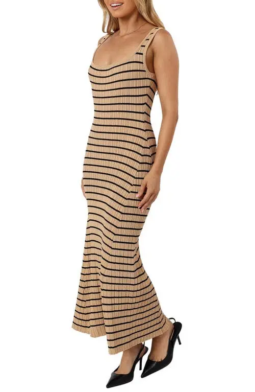 PETAL & PUP Henry Stripe Ribbed Sleeveless Sweater Dress - Beige