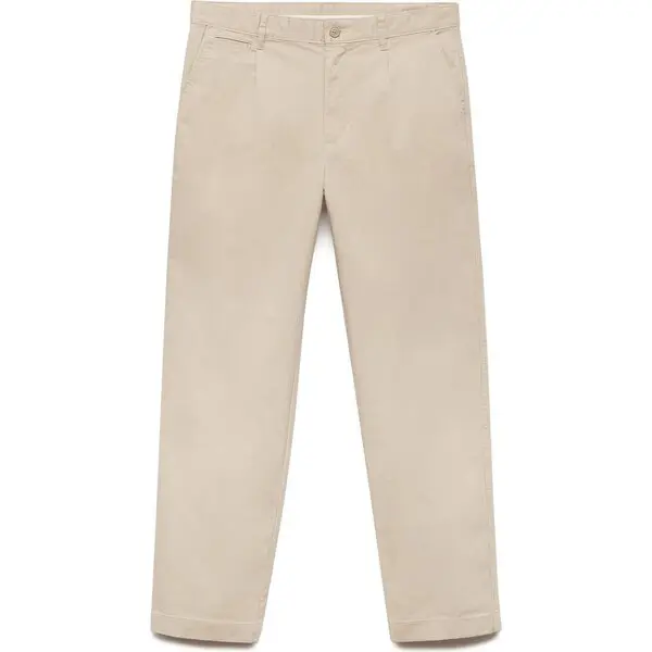 Mango Regular Fit Pleated Stretch Cotton Dress Pants - Sand