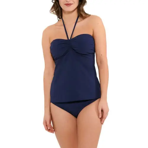 CHRISTINA Rouched Solids Shirred Halter Bandeau Tankini - Navy