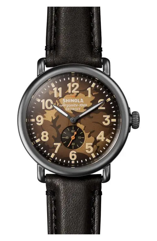 Shinola Runwell Leather Strap Watch - Brown Oak Leaf Camo