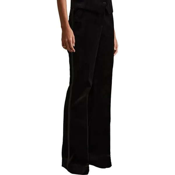 REISS Parisa Cotton Velveteen Wide Leg Pants - Black