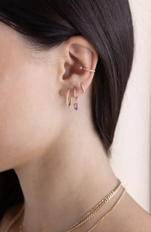 Zoe Chicco Diamond And Pink Sapphire Drop Hoop Earrings