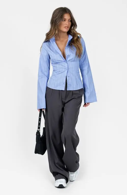 Princess Polly Anni Pinstripe Shirt - Blue
