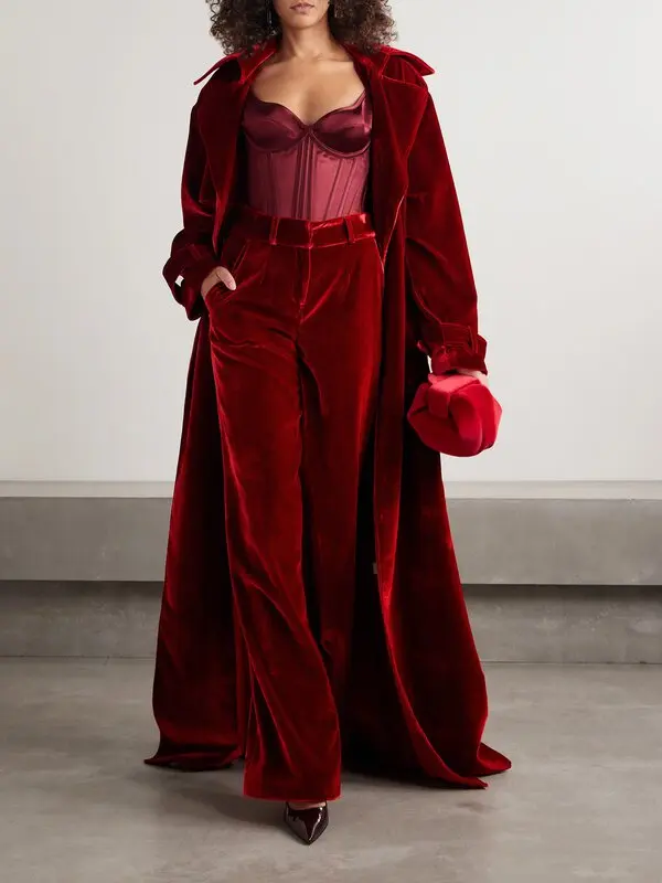 SERGIO HUDSON Pleated Velvet Wide-leg Pants