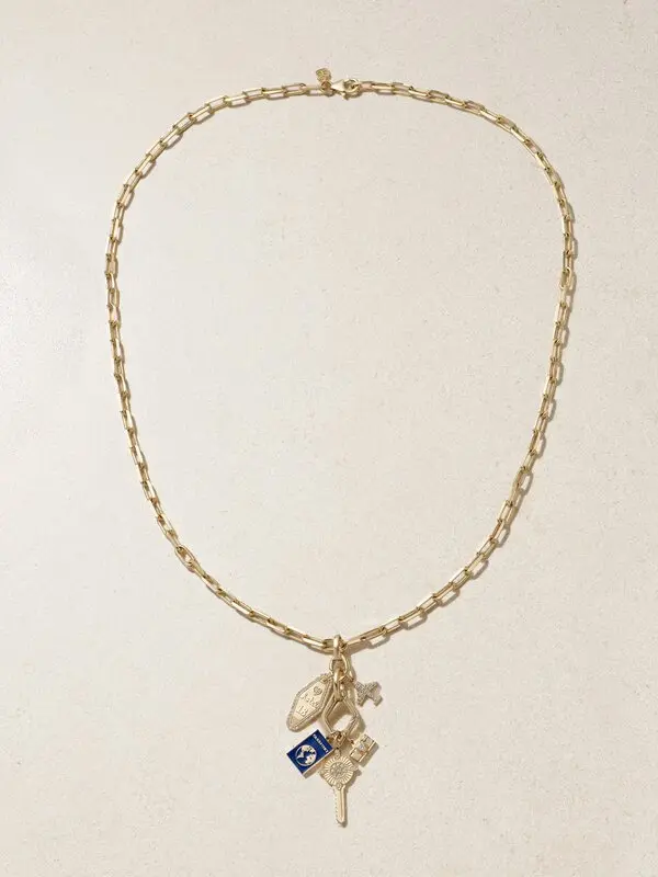 SYDNEY EVAN 14-karat Enamel And Diamond Charm Necklace - Gold