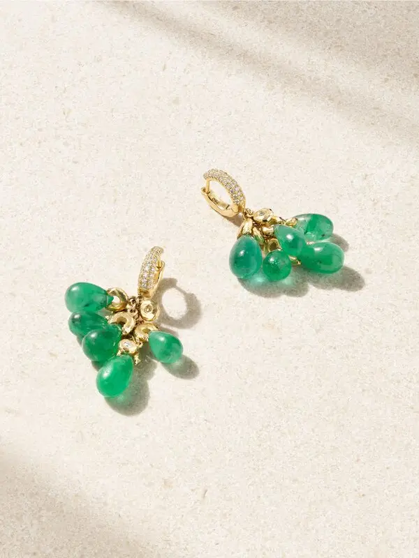 OCTAVIA ELIZABETH Emerald Parrot Fish 18-karat Recycled Emerald And Diamond Hoop Earrings - Gold