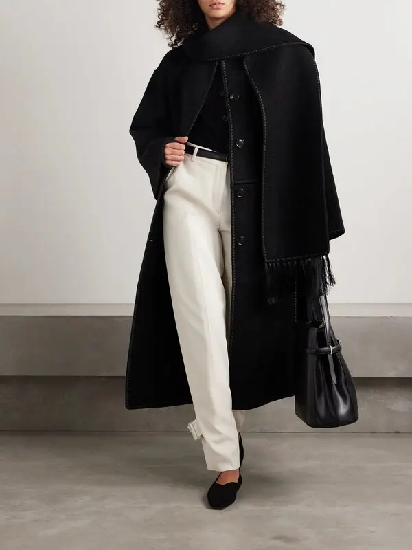 TOTEME Draped Fringed Wool-blend Bouclé Coat