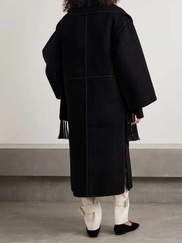 TOTEME Draped Fringed Wool-blend Bouclé Coat