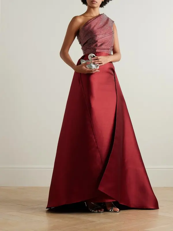 Solace London Alba One-Shoulder Crystal-Embellished Gown In Red