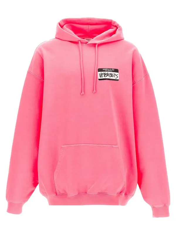 Vetements Hello My Name Is ' Hoodie In Fuchsia - 20% Off