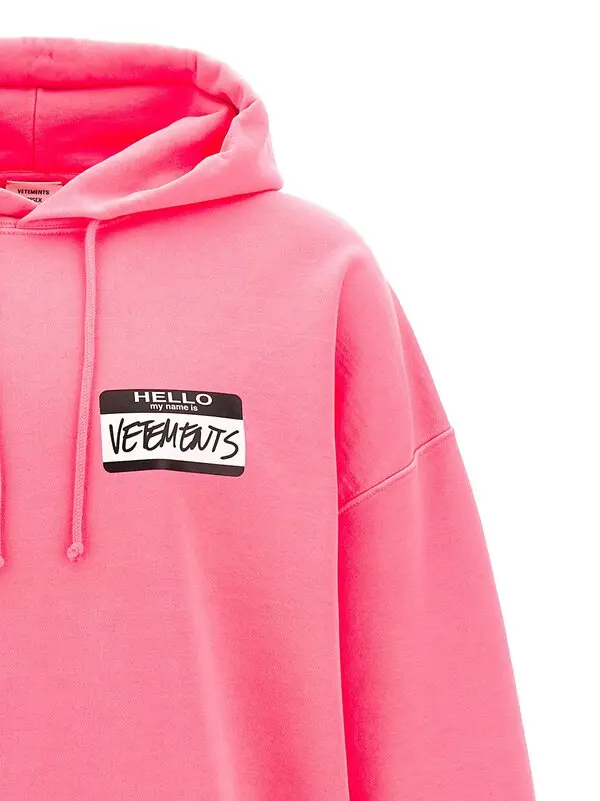 Vetements Hello My Name Is ' Hoodie In Fuchsia - 20% Off