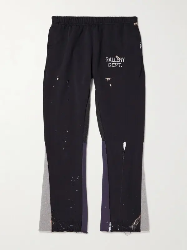 GALLERY DEPT. Flared Paint-splattered Panelled Logo-print Cotton-jersey Sweatpants - Gray