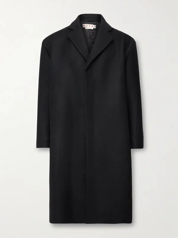 Marni Oversized Logo-embroidered Virgin Wool-felt Coat - Black