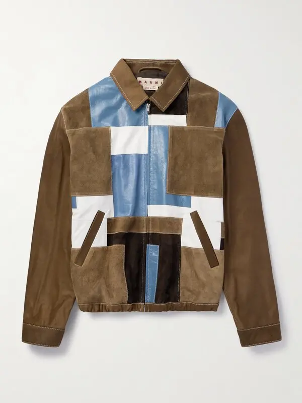 Marni Patchwork Suede And Textured-leather Blouson Jacket - Brown