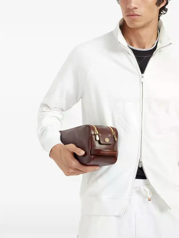 Brunello Cucinelli Double Zip Wash Bag - Brown