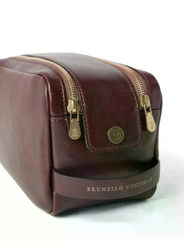 Brunello Cucinelli Double Zip Wash Bag - Brown