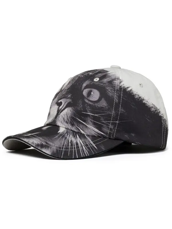 Tory Burch Cat-Print Baseball Cap Grey Editorialist