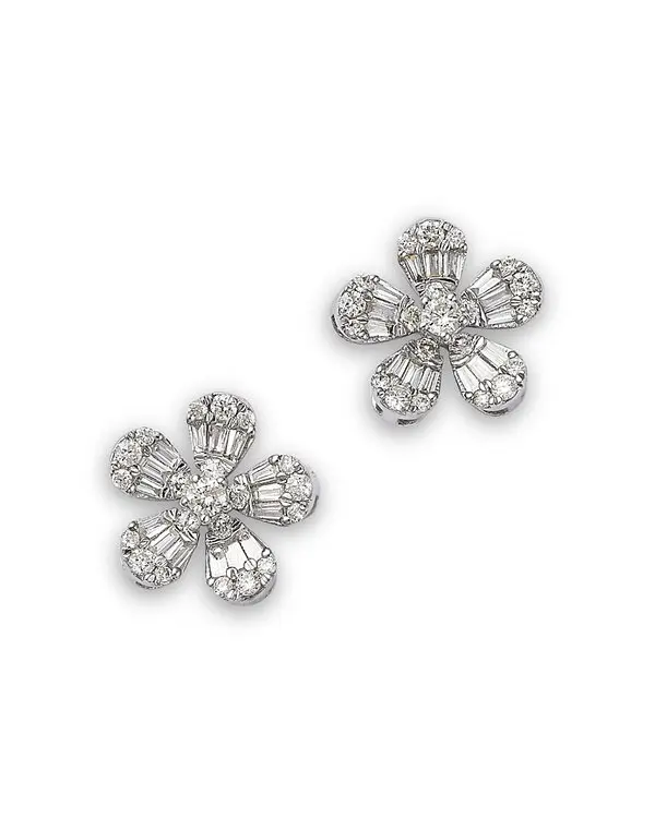 Bloomingdale'S 14k White Gold Diamond Flower Stud Earrings, 0.55 Tcw - White/silver