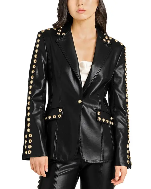 Cinq À Sept Studded Faux Leather Milly Jacket - Black/gold
