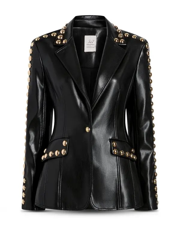 Cinq À Sept Studded Faux Leather Milly Jacket - Black/gold