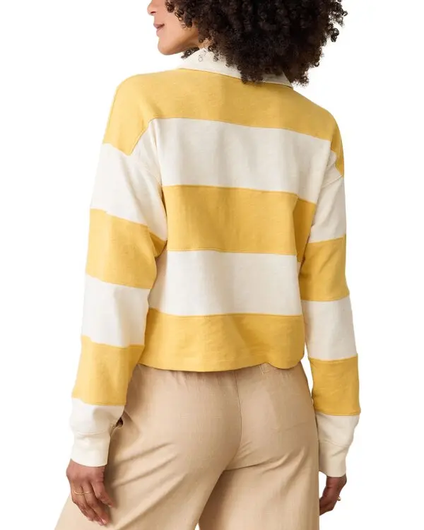 Marine Layer Cropped Rugby Polo - Gold Stripe
