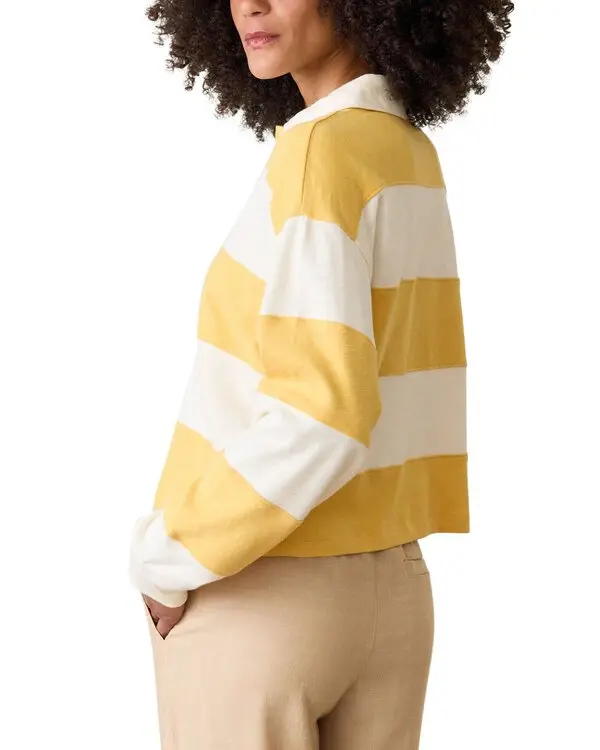 Marine Layer Cropped Rugby Polo - Gold Stripe