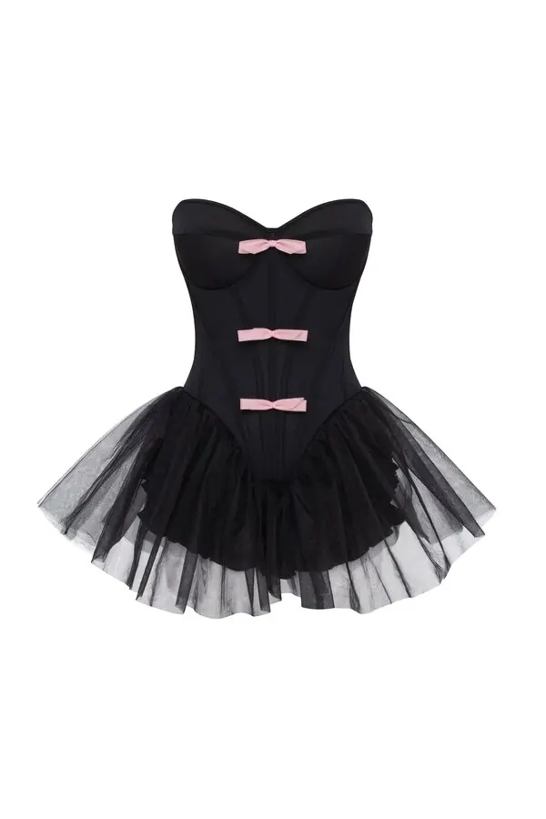 knee length dresses for ladies Blue Zone | Tube Top Style Mesh Bow Mini Tutu Dress
