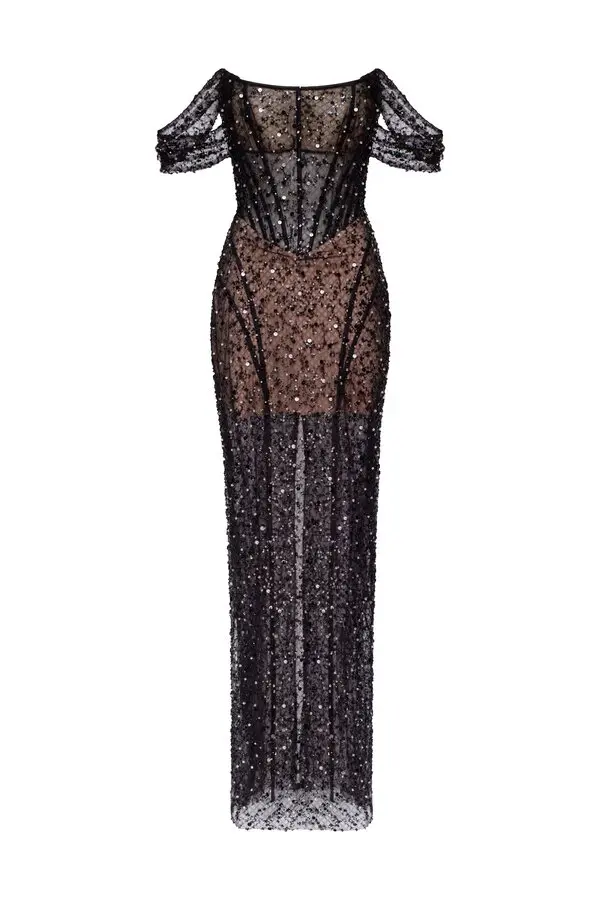 MILLA Sequin Embellished Fitted Maxi Dress