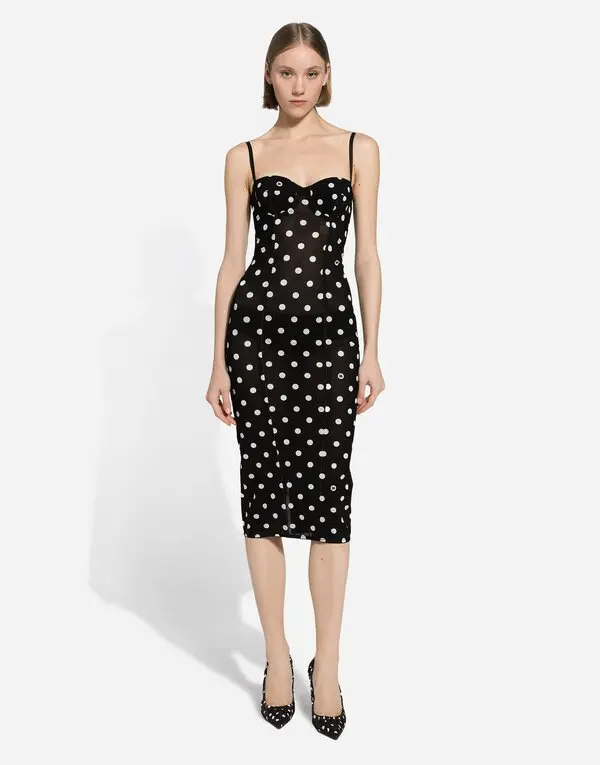 Dolce & Gabbana Marquisette Sheath Dress With Polka-dot And Corset Details - Print