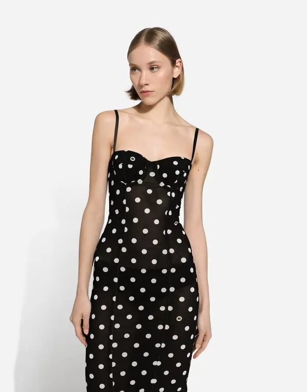 Dolce & Gabbana Marquisette Sheath Dress With Polka-dot And Corset Details - Print