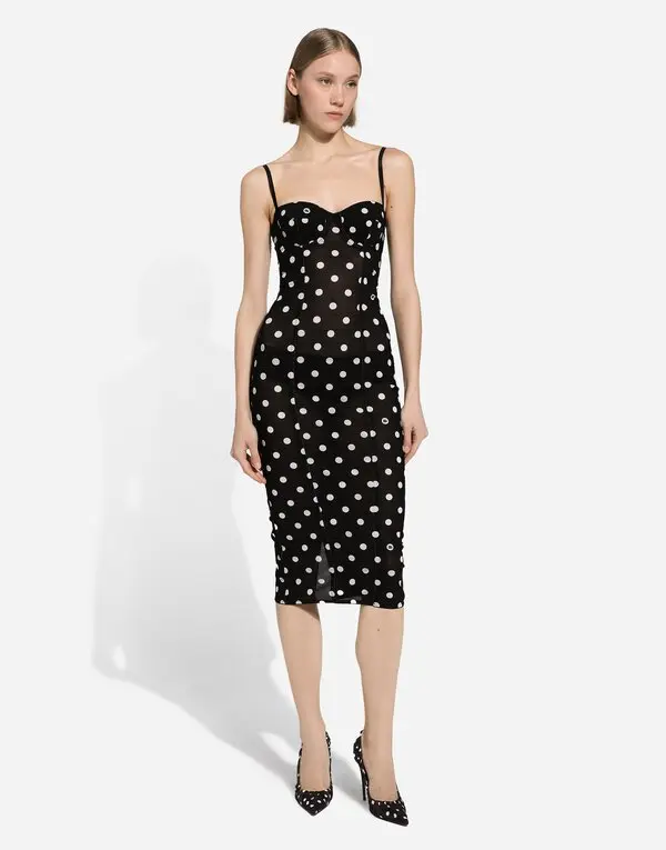 Dolce & Gabbana Marquisette Sheath Dress With Polka-dot And Corset Details - Print
