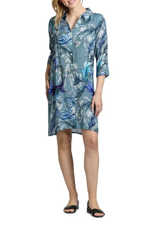 APNY Cupro Blend Shirtdress - Blue Multi