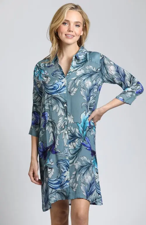 APNY Cupro Blend Shirtdress - Blue Multi