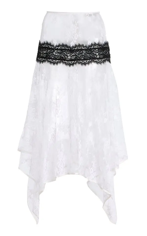 RODARTE Asymmetric Lace Midi Skirt - White