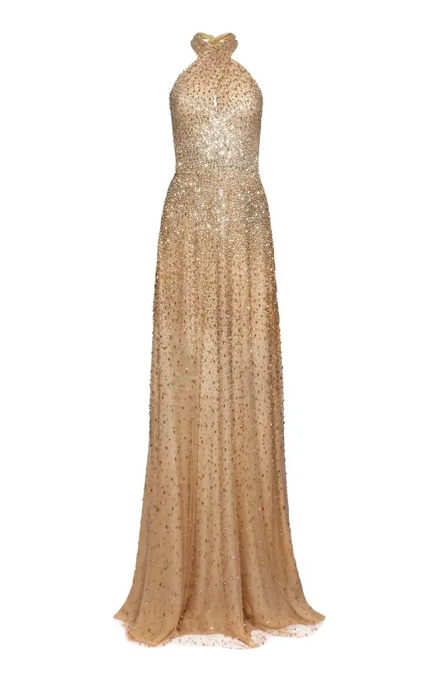 Naeem Khan Ombre Beaded Fit-And-Flare Gown - Neutral | Editorialist