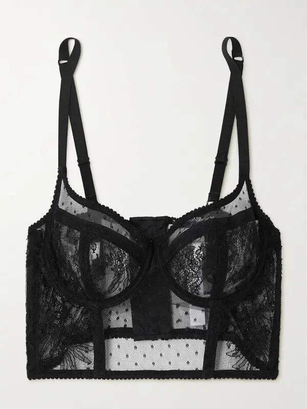 Dolce & Gabbana Embroidered Tulle Underwired Bralette - Black