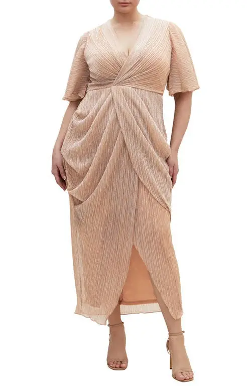 City Chic Lily Metallic Ruched Dress - Soft Blush