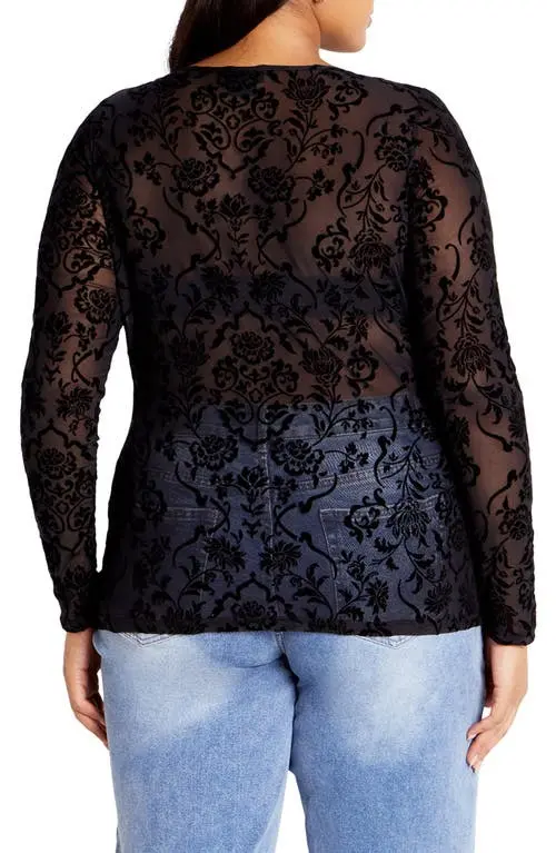 City Chic Sienna Velvet Floral Mesh Top