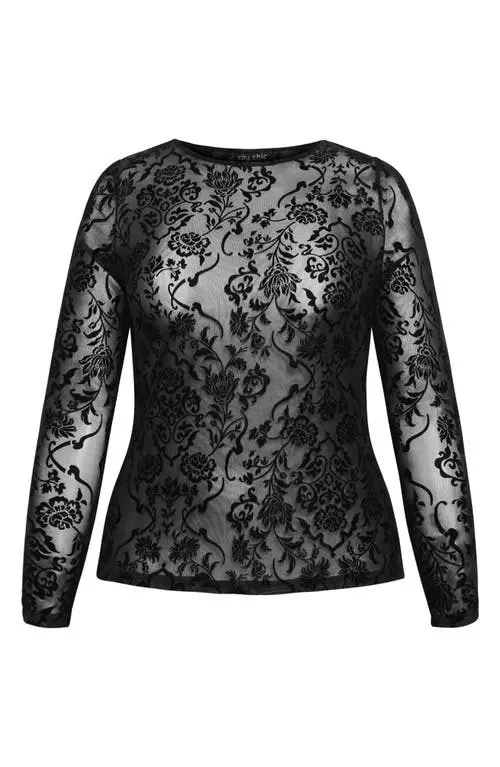 City Chic Sienna Velvet Floral Mesh Top