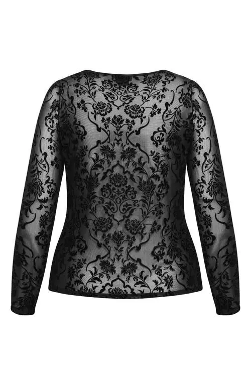 City Chic Sienna Velvet Floral Mesh Top