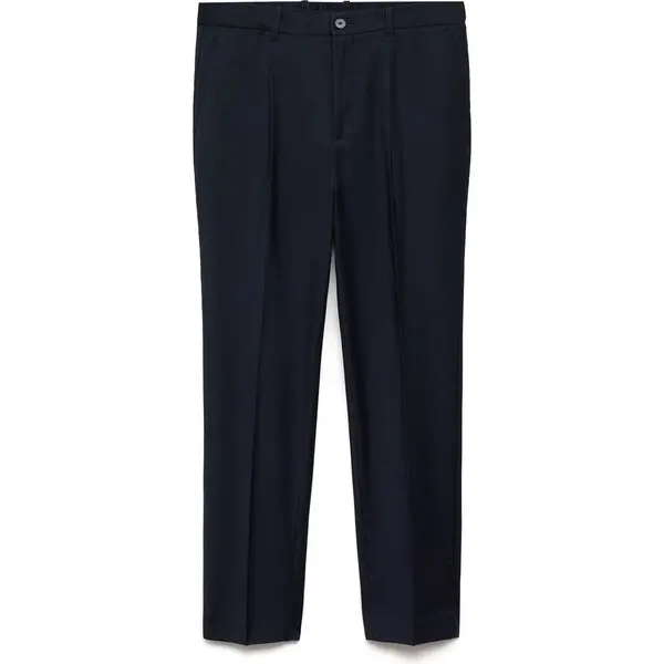 Mango Pleated Slim Fit Trousers - Dark Navy