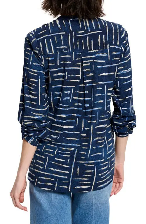 NIC+ZOE Indigo Dash Geometric Print Long Sleeve Shirt