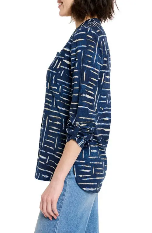 NIC+ZOE Indigo Dash Geometric Print Long Sleeve Shirt