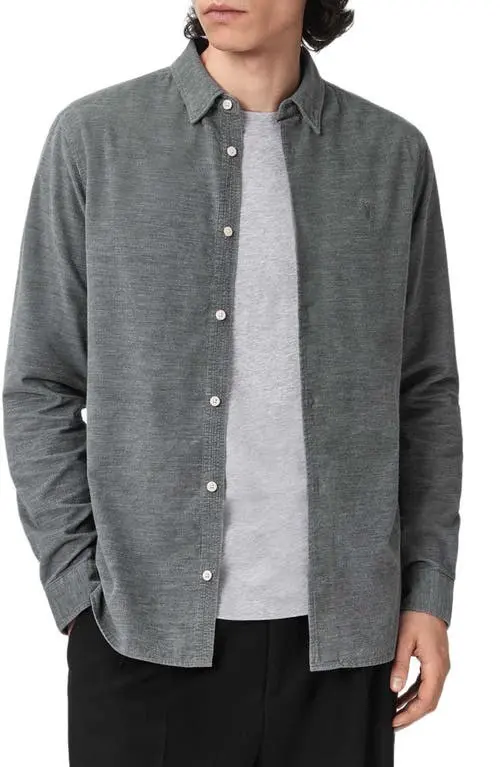 ALLSAINTS Lorella Rib Cotton Button-up Shirt - Light Grey