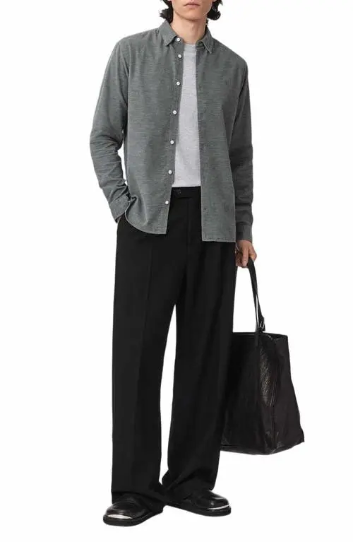ALLSAINTS Lorella Rib Cotton Button-up Shirt - Light Grey