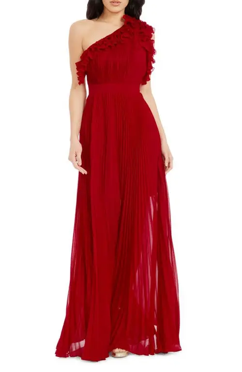 Dress The Population Vida One-shoulder Pleated Chiffon Gown - Garnet