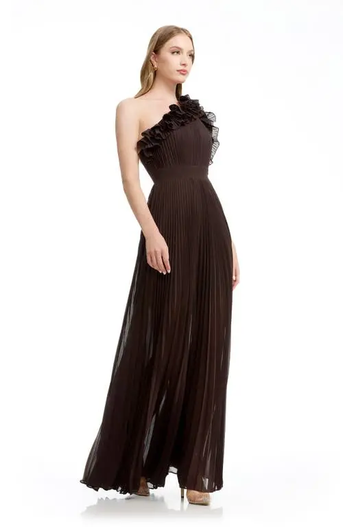 Dress The Population Vida One-shoulder Pleated Chiffon Gown - Mocha